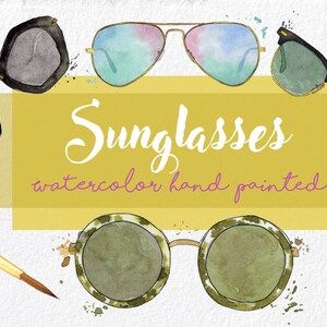 Watercolor Sunglasses Hand Painted Clipart Collection. Clip Art Summer ...
