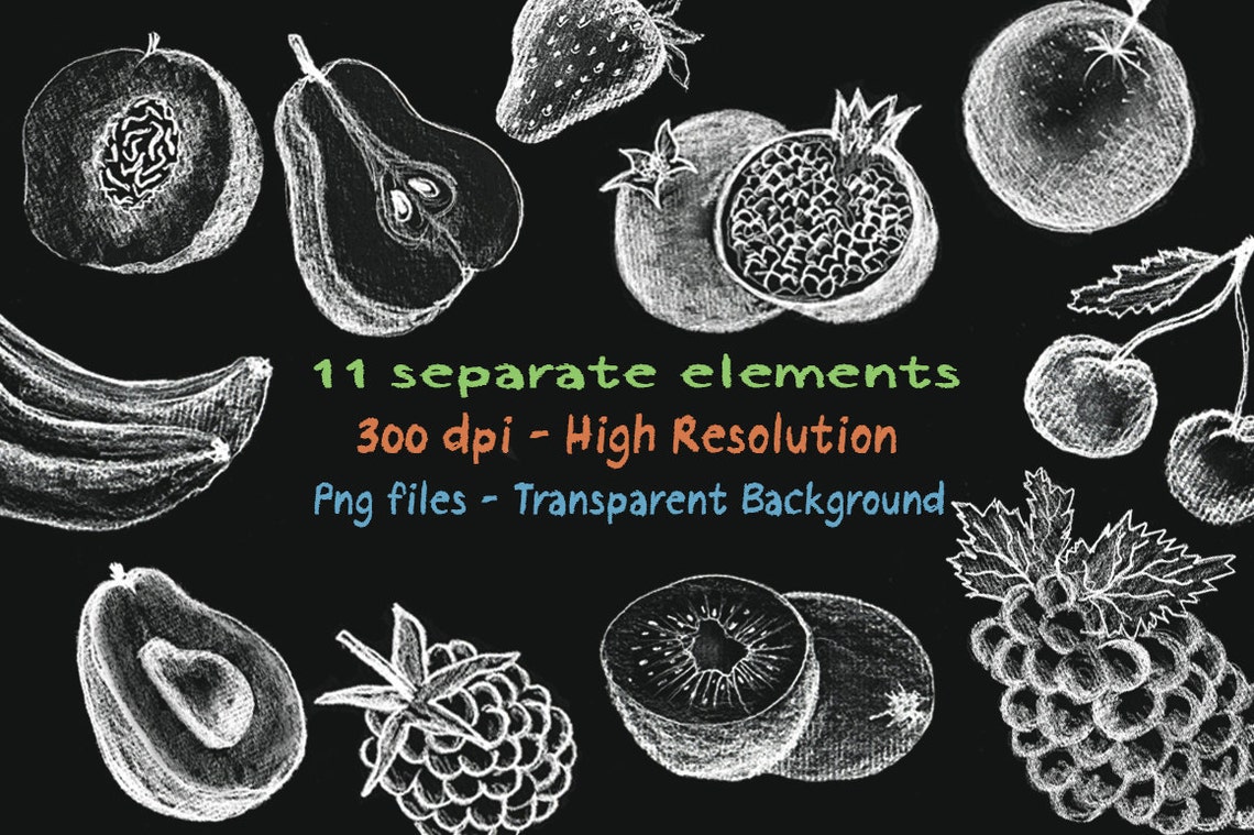 Chalk Fruits Clipart Collection - Hand Made, Strawberry, Pear, Cherry ...