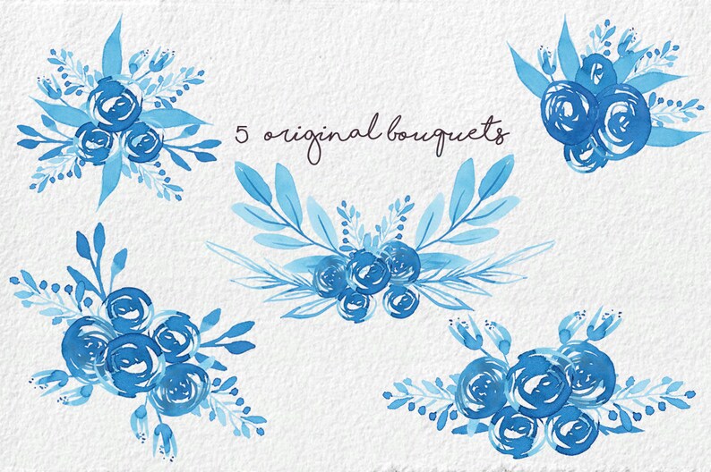 Watercolor BLUE Flowers Hand Painted Clip Art | Etsy