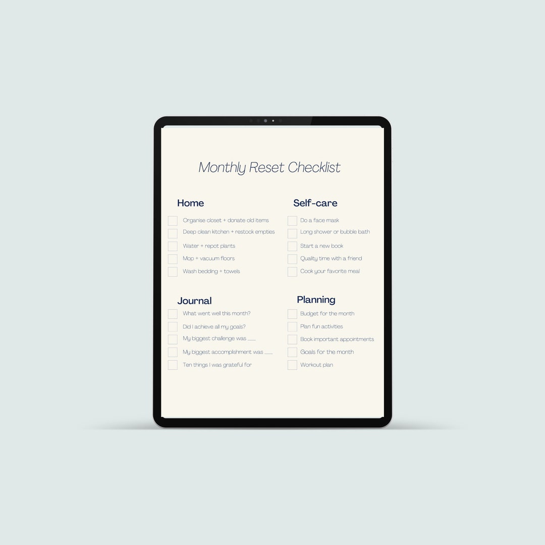 Monthly Reset Checklist Digital Planner for iPad Monthly Planning and ...
