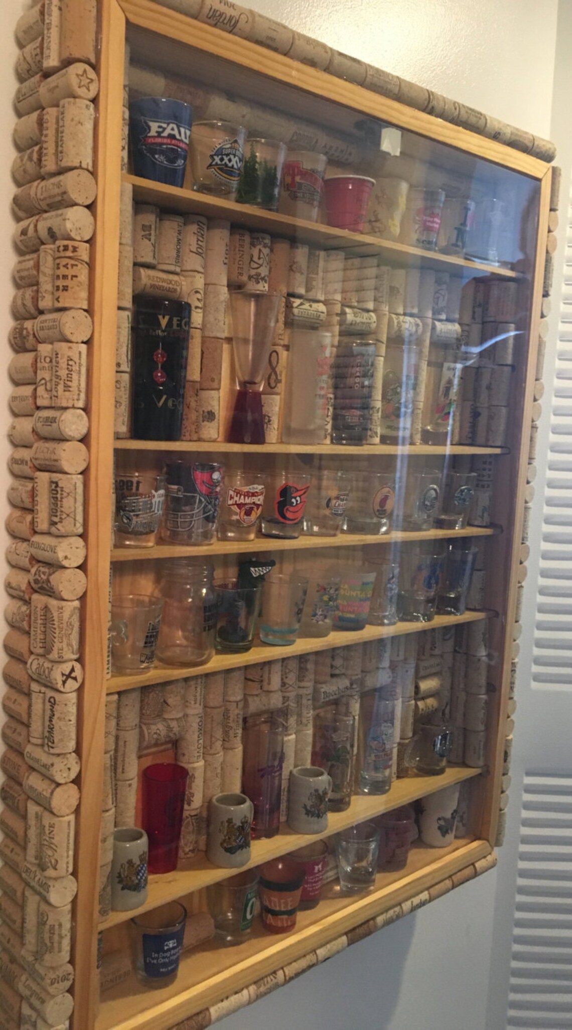 Cork Shot Glass Case - Handmade Cork All Pine Wood Shot Glass Cabinet ...