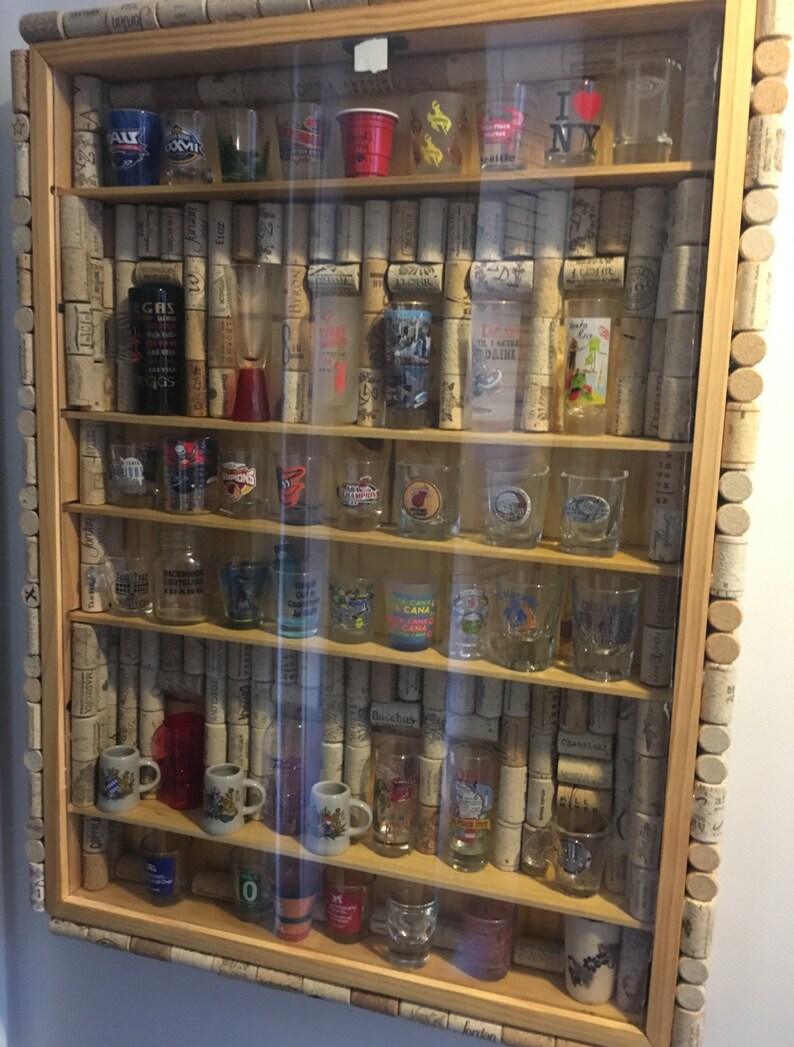 Cork Shot Glass Case - Handmade Cork All Pine Wood Shot Glass Cabinet ...