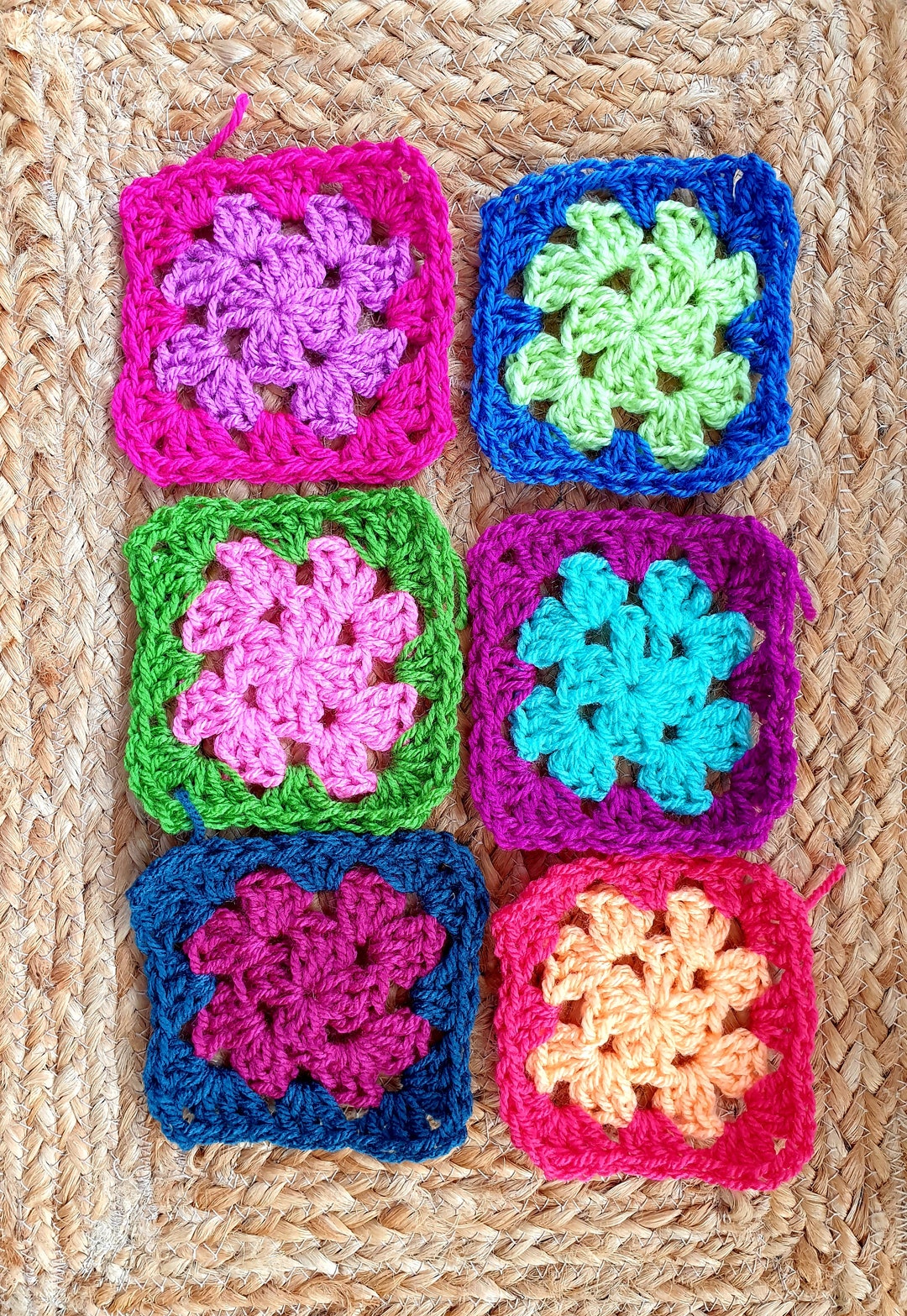 Hand Made Granny Square Crochet Traditional X 6 Individual Squares ...
