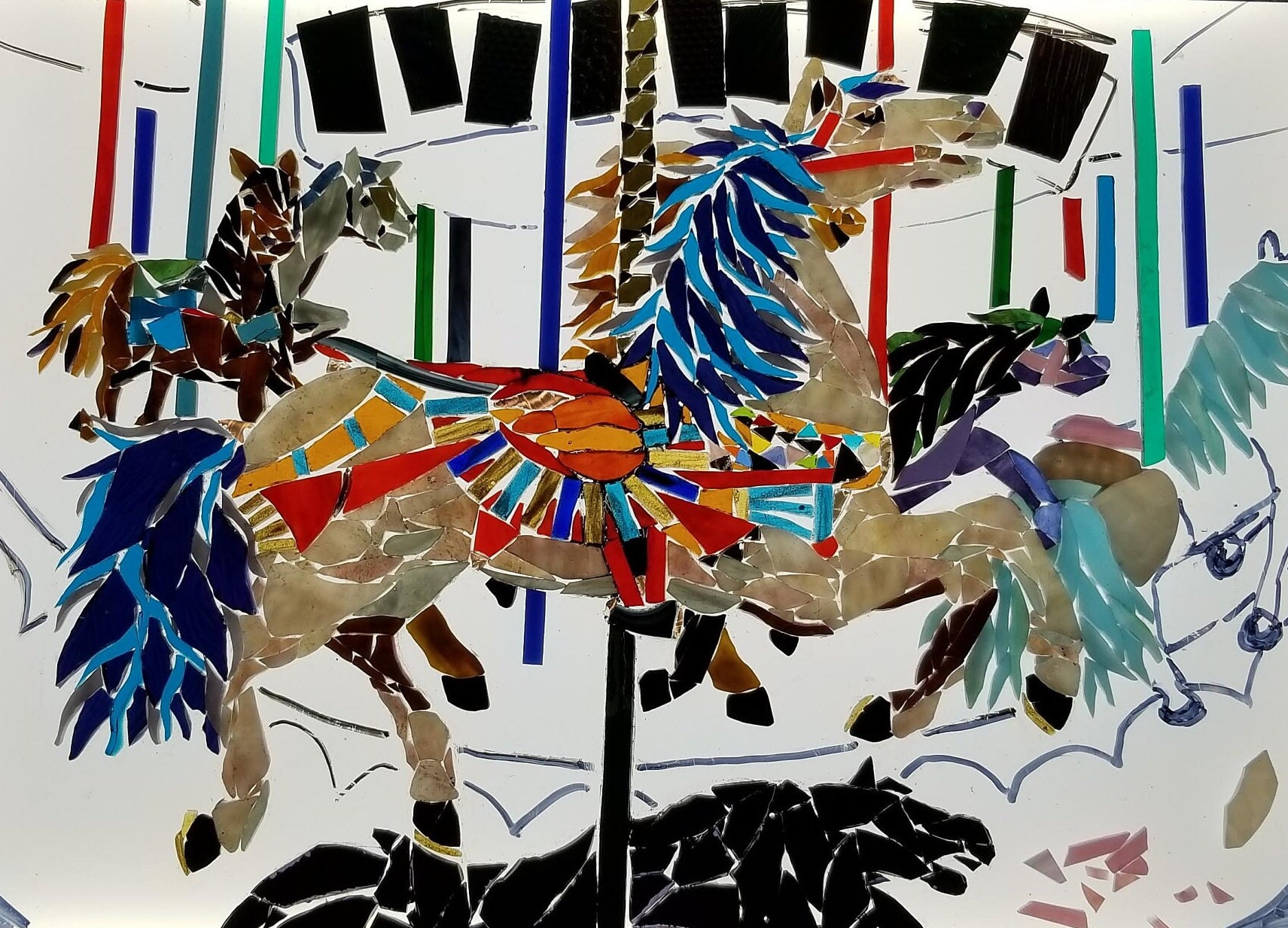 Carousel Stained Glass Mosaic Art Illumosaic Lighted Wall Hanging - Etsy