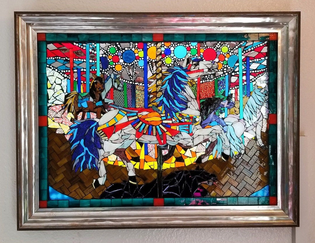 Carousel Stained Glass Mosaic Art Illumosaic Lighted Wall Hanging - Etsy