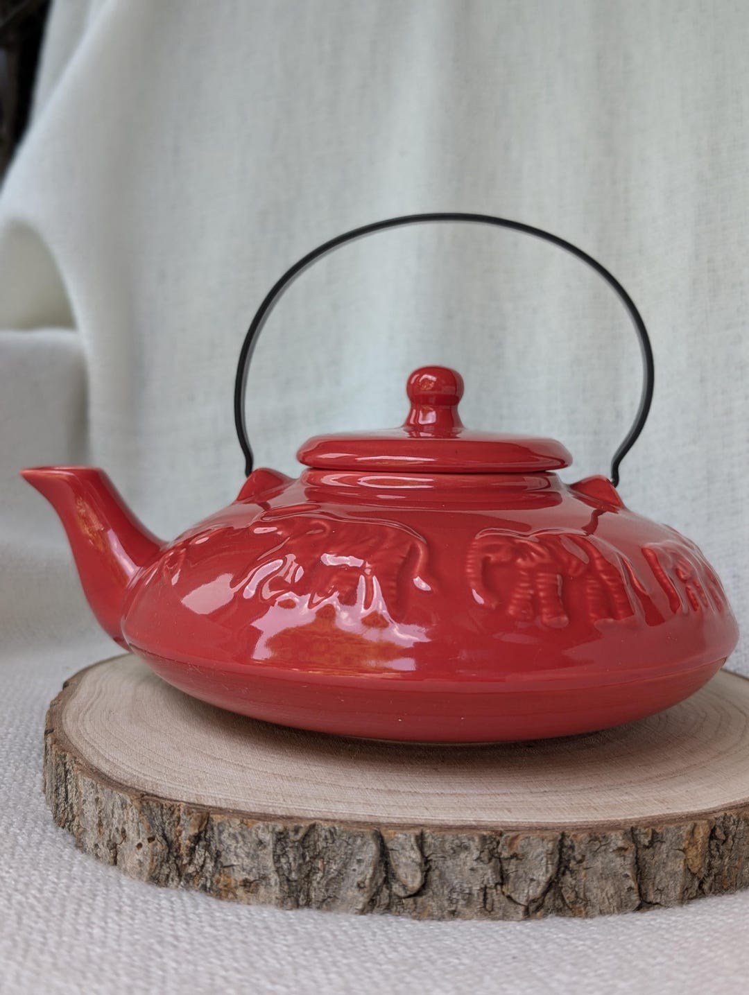 BIA International Elephant Collectable Teapot Red Ceramic Pottery ...