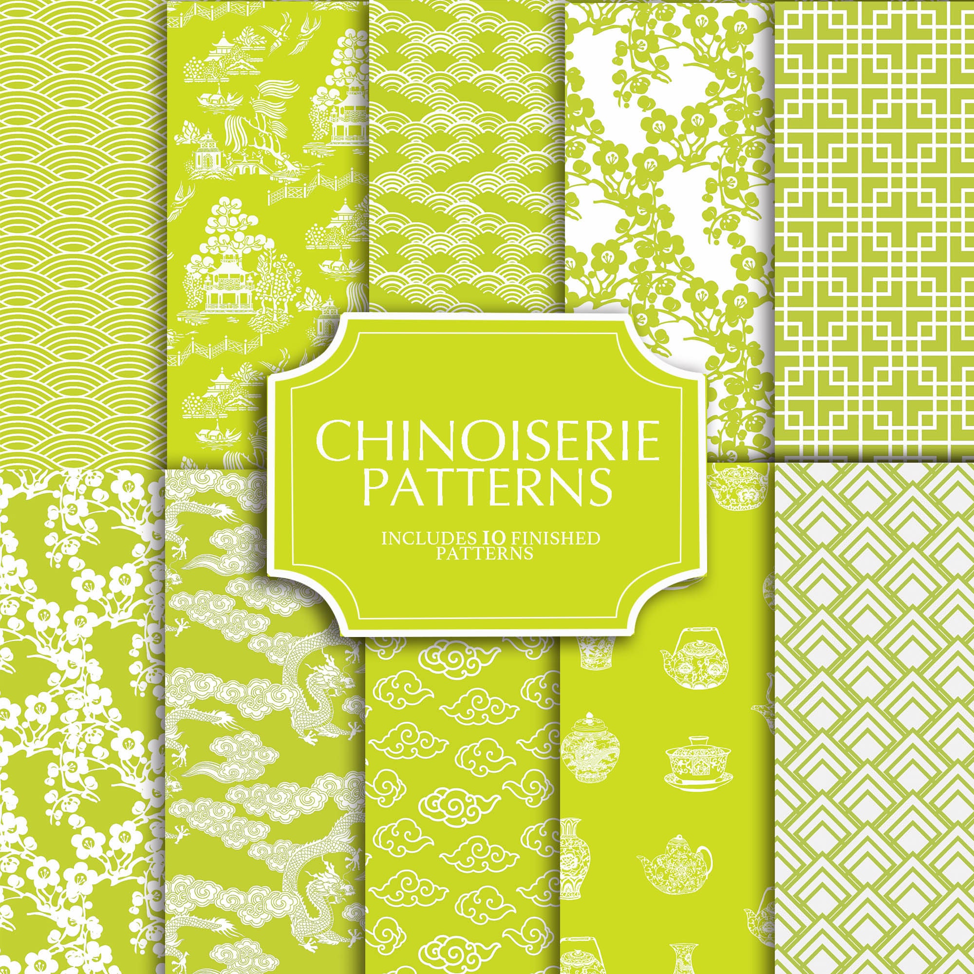 Chinoiserie Digital Paper Chinese Motifs Green Paper - Etsy
