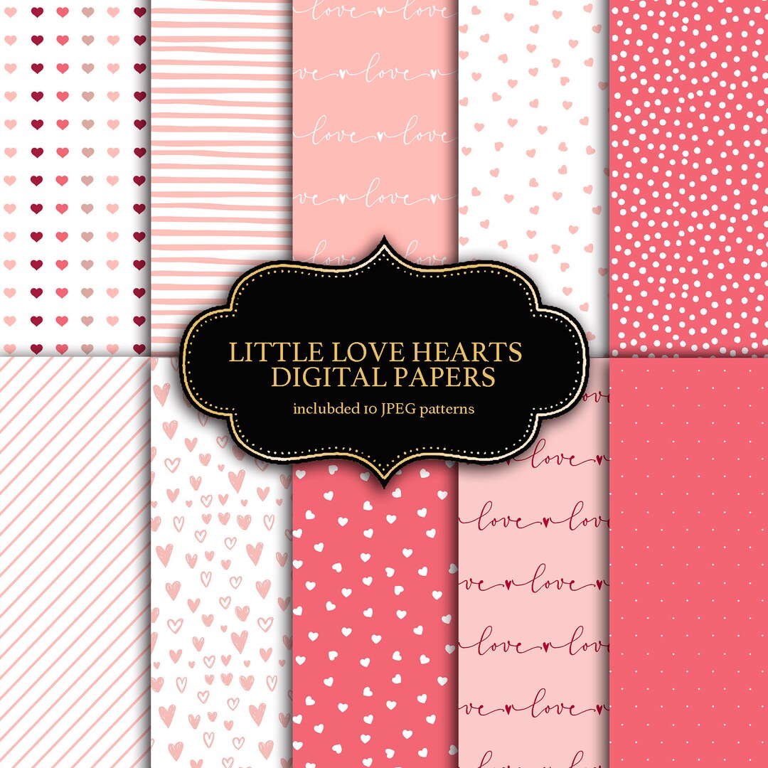 10 Valentine Hearts Seamless Digital Papers, Scrapbook Paper, Heart ...
