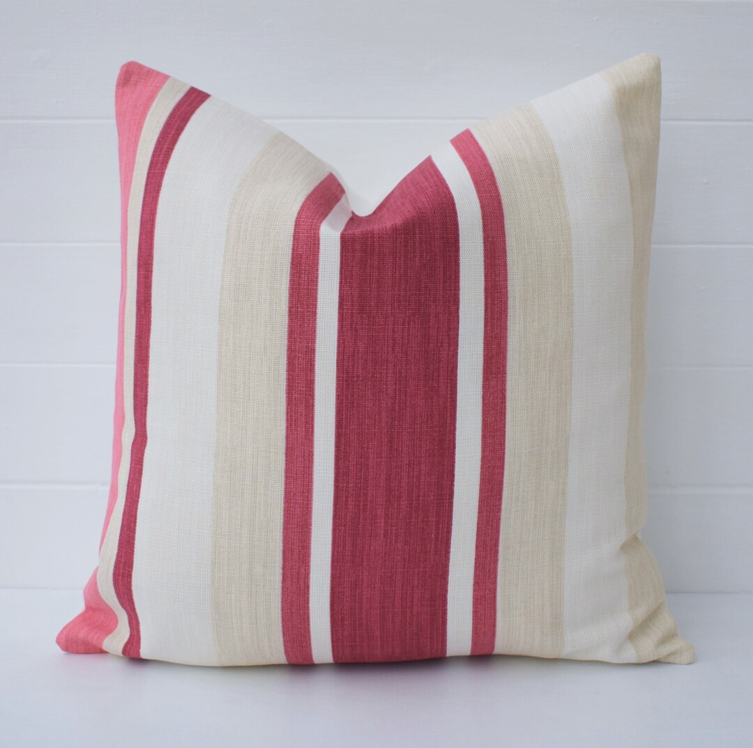 Laura Ashley Awning Stripe Pale Cranberry Cushion, Backed in Laura ...