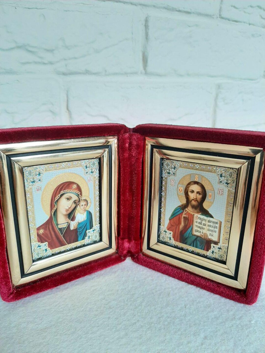 A Beautiful Orthodox Diptych in a Velvet Case. Icon of the Mother of ...