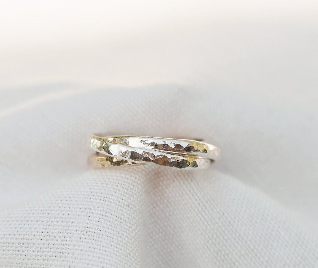 14k Gold and 925 Silver Russian Twist Ring, Gift for Her, Interlocking ...