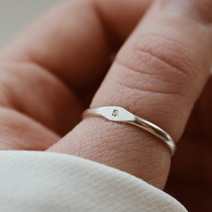 Sterling Silver Initial Ring, Personalised Signet Ring, Tiny Signet Ring, Silver Signet Ring ...