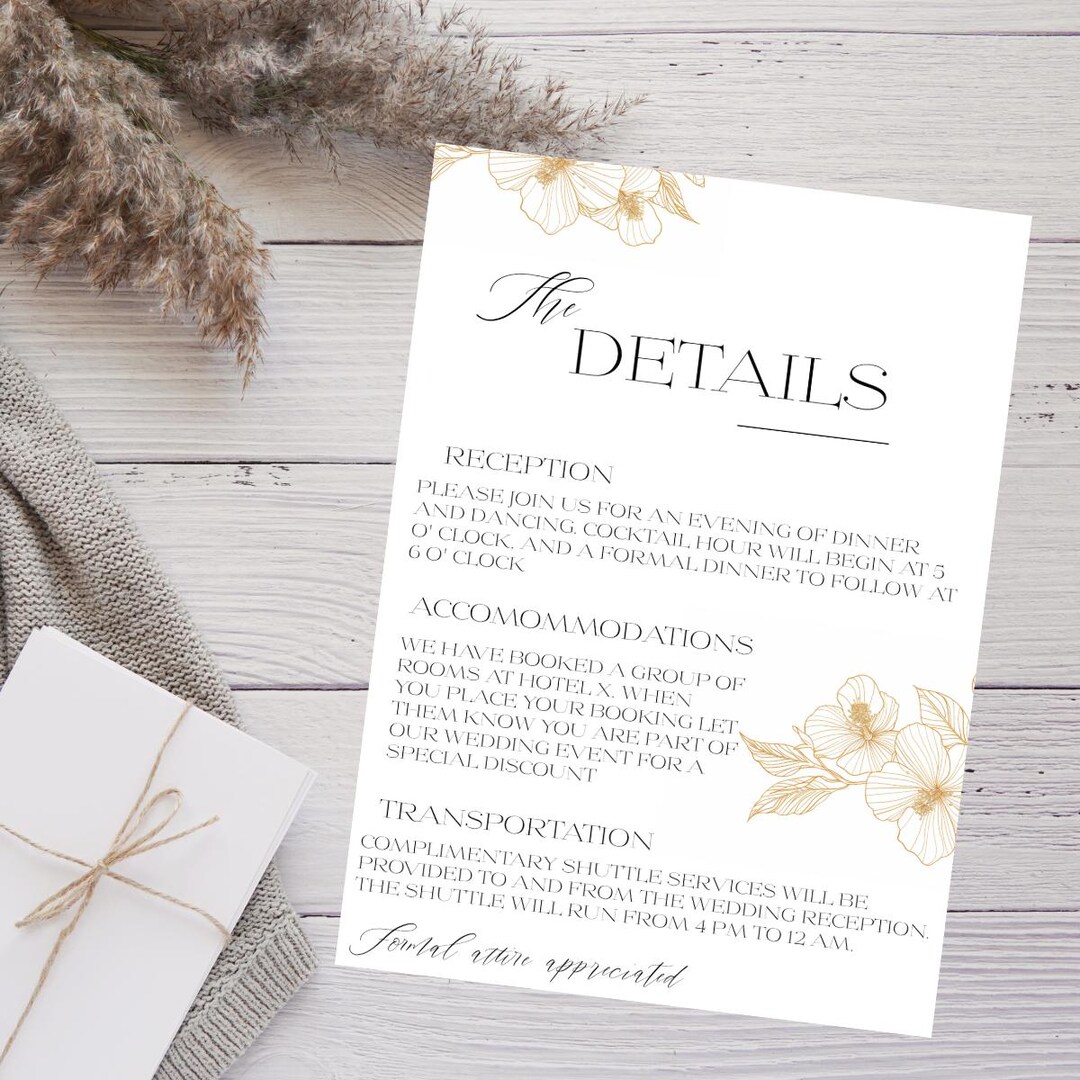 Details Card for Wedding Minimal Flower Drawing Digital File - Etsy