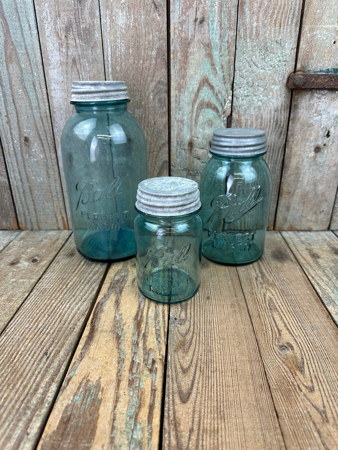Vintage Ball Jar Collection 3 Aqua Ball Jars Various Sized Ball Jars ...