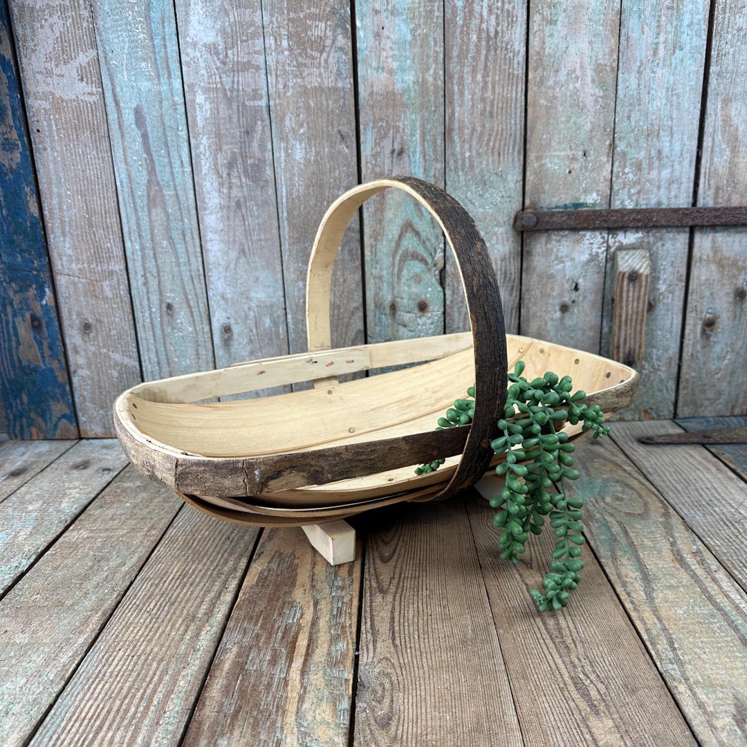 English Garden Trug Bent Wood Handle Vintage Harvest Basket Farmhouse ...