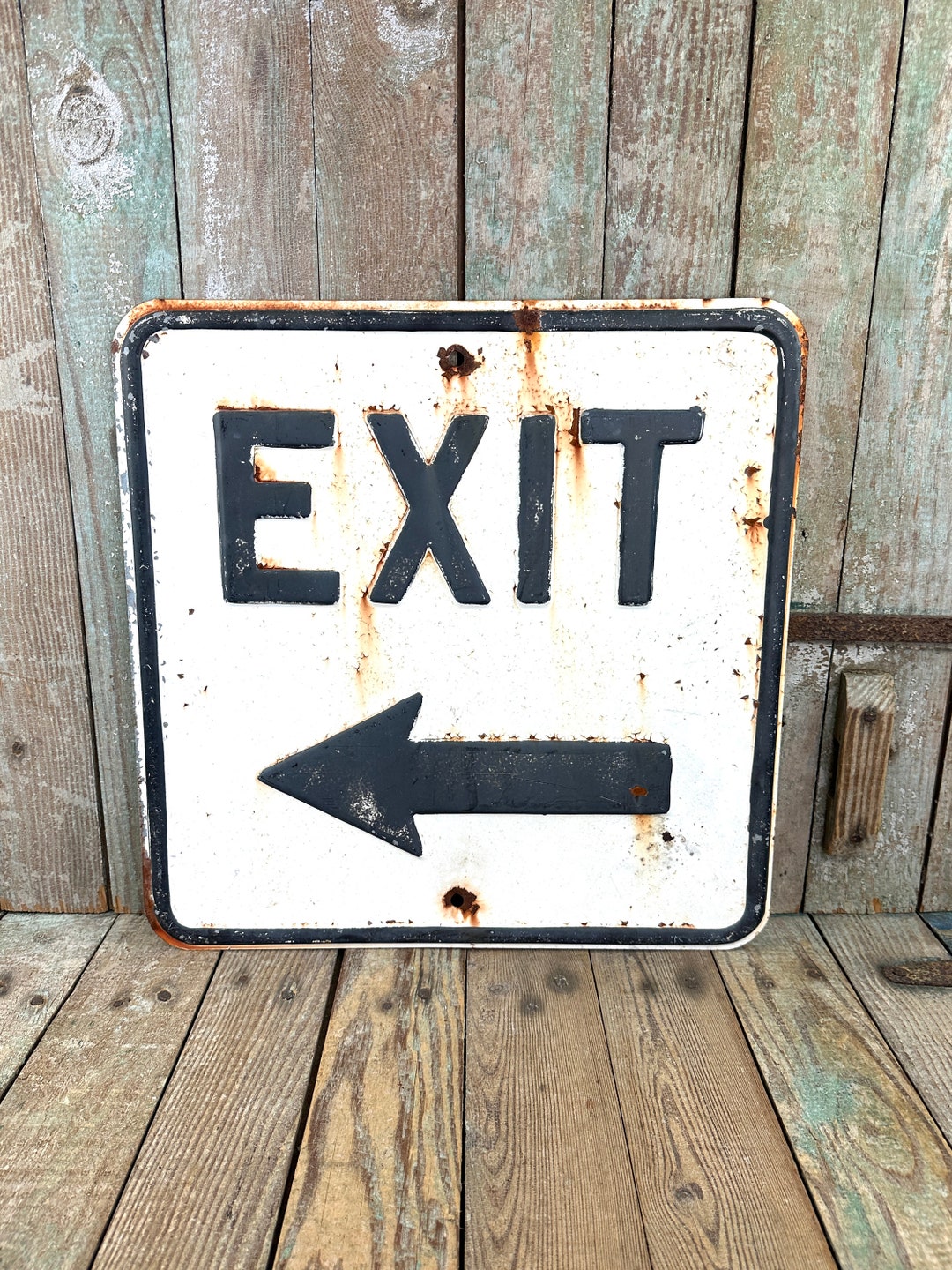 Vintage Metal Exit Sign - Rusty Old Street Sign - Vintage Industrial ...