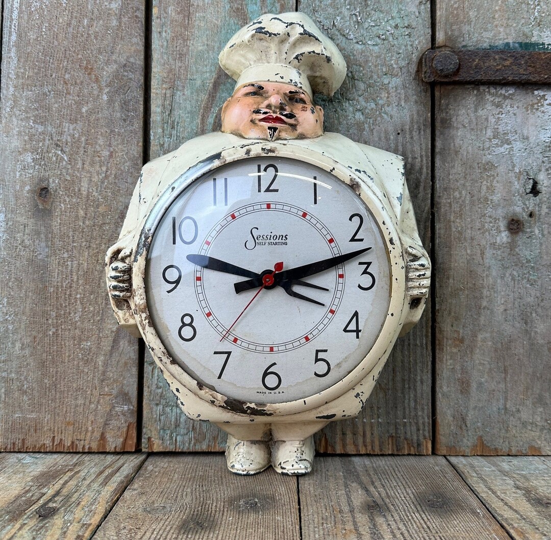 Vintage Wall Clock Shabby Old Chef Clock the Sessions Clock Company ...