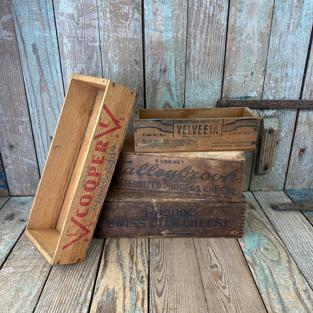 Collection of Rustic Wooden Cheese Boxes Valleybrook Cooper Velveeta ...