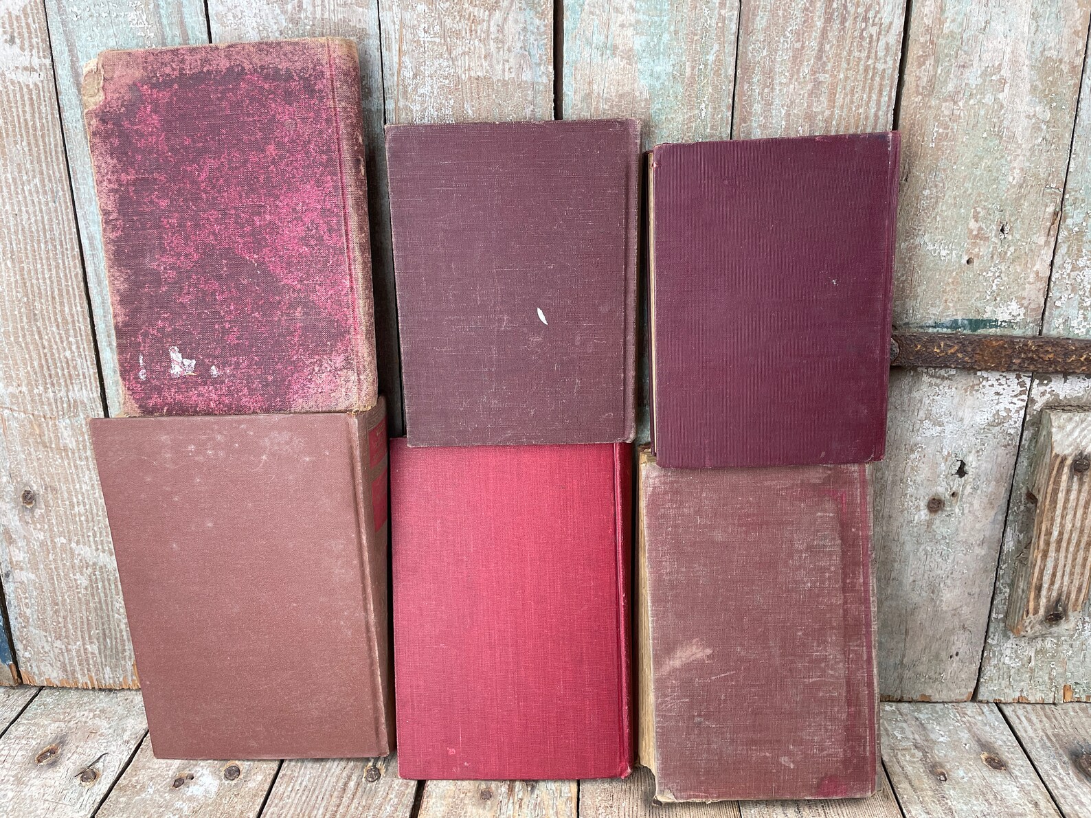 Shabby Old Books Stack of Red Covered Books 6 Vintage | Etsy