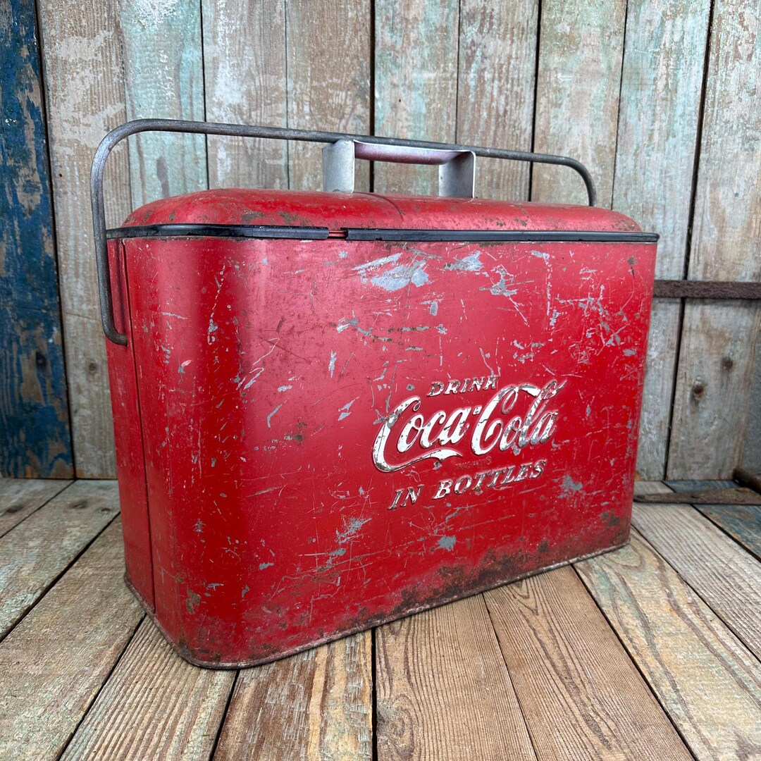 Vintage Coca Cola Cooler Red Metal Mid Century Cooler Progress ...