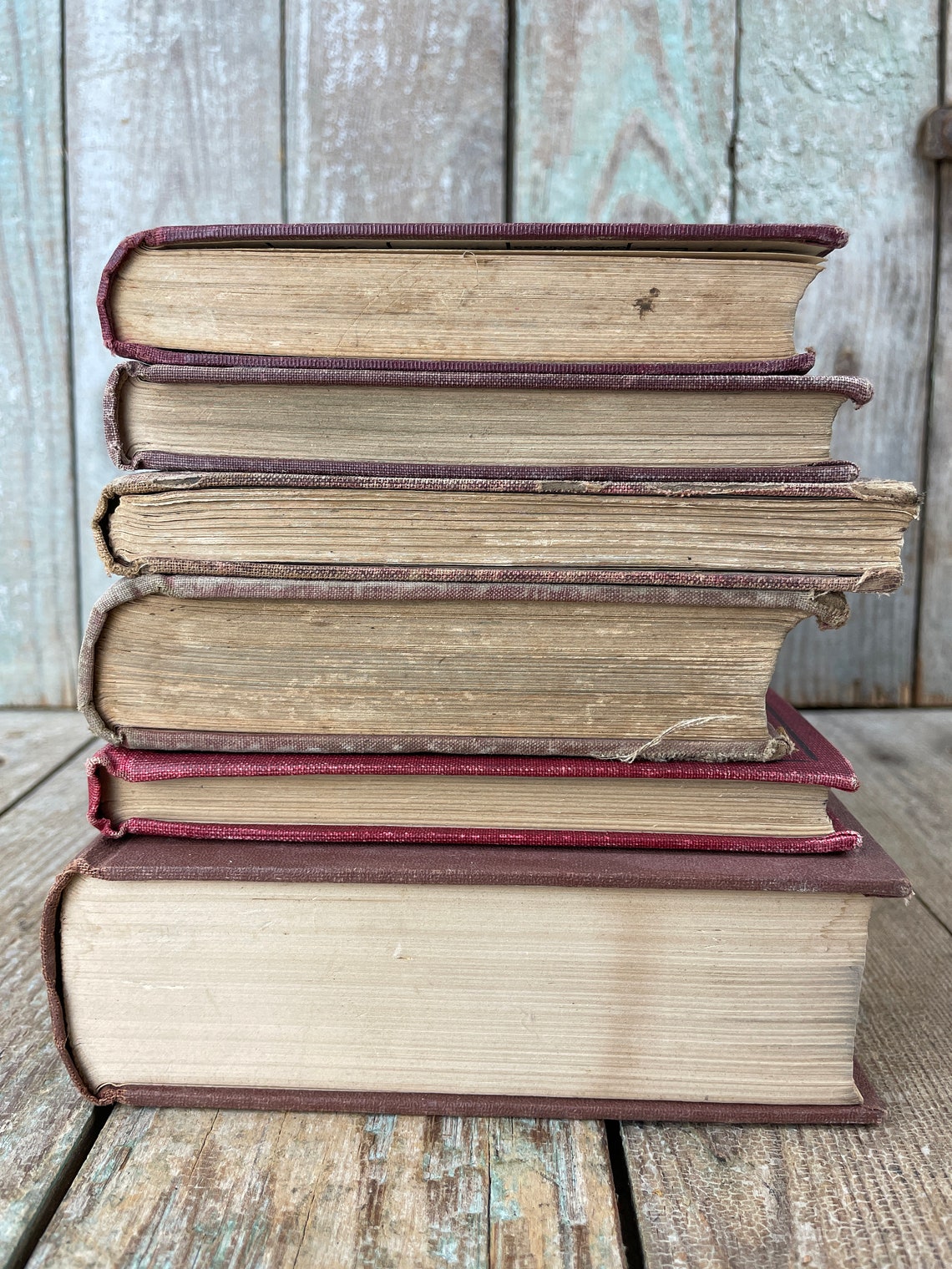 Shabby Old Books Stack of Red Covered Books 6 Vintage | Etsy