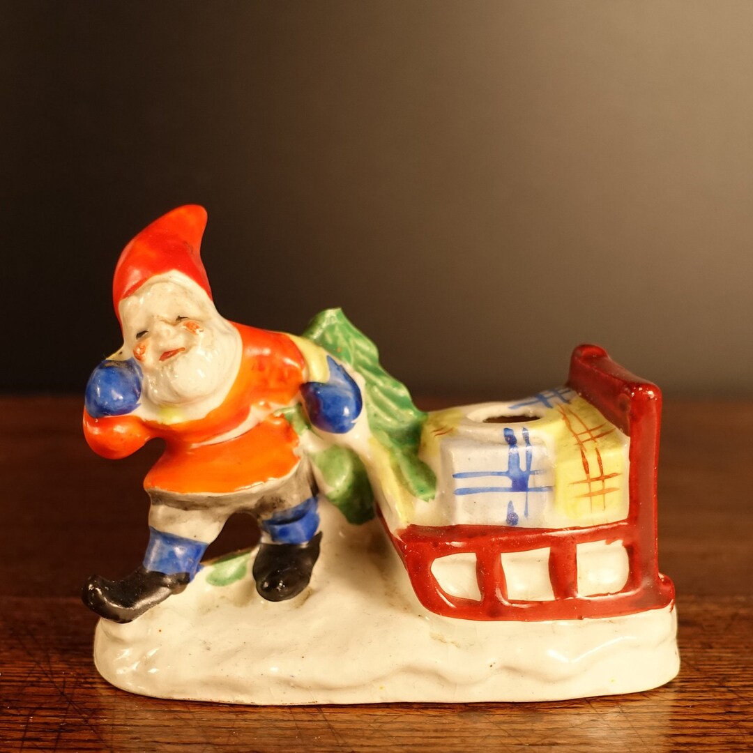 1950s Danish Santa Figurine: Antique Porcelain Christmas Candle Holder ...