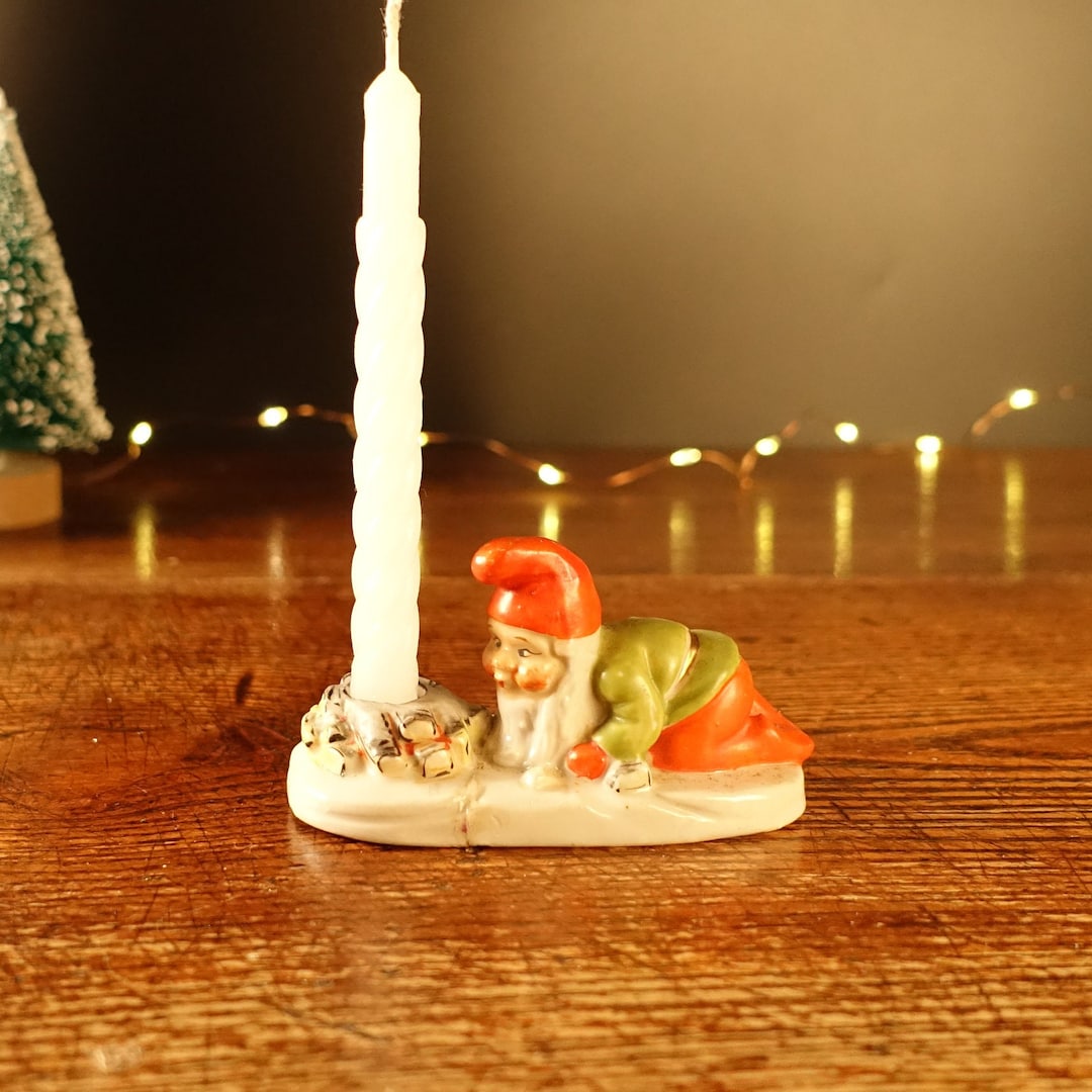 Antique 1950s Danish Santa Figurine Small Porcelain Candle Holder ...