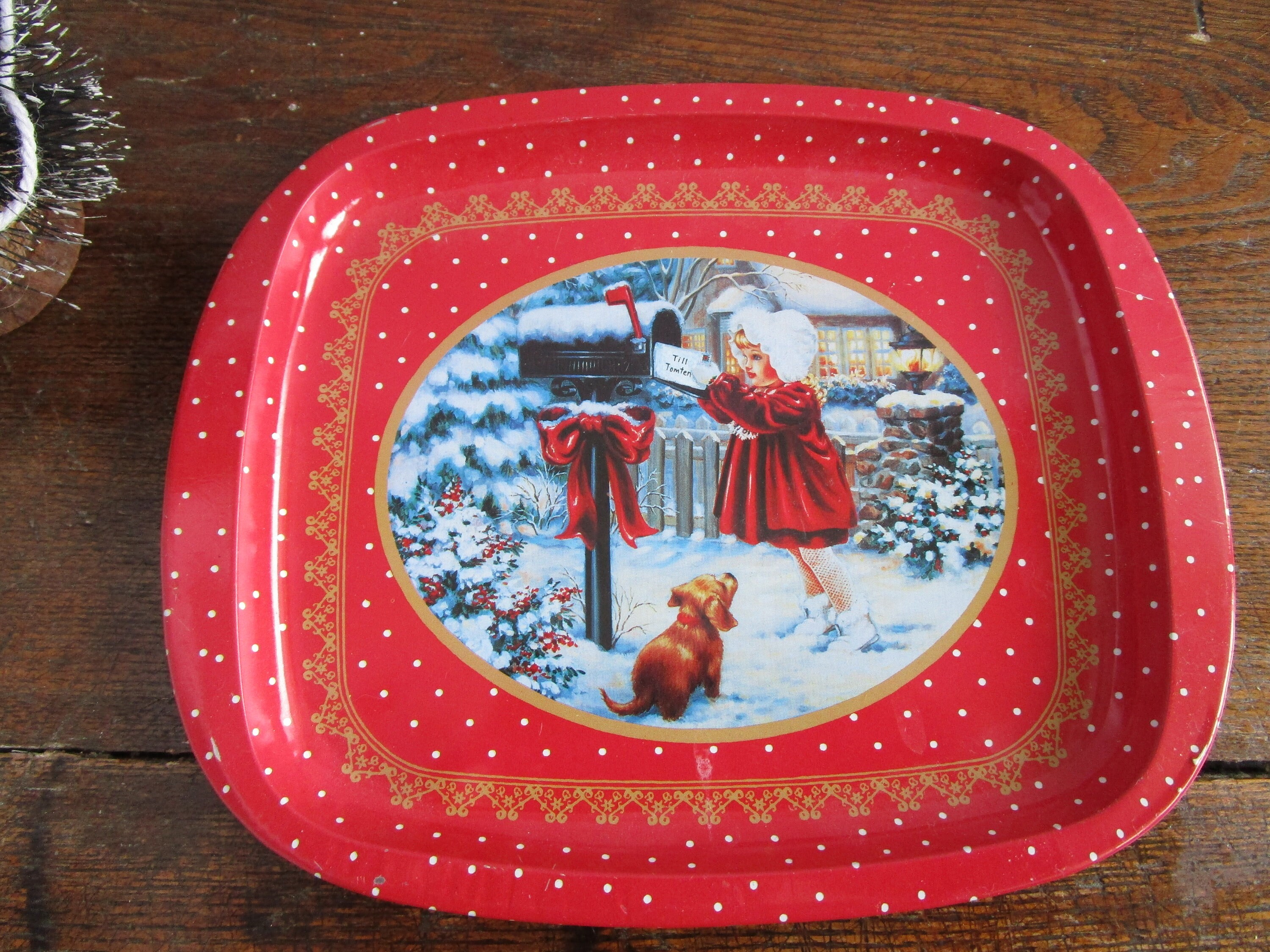 Vintage Swedish Christmas Tray Small Metal Tray Red Green | Etsy