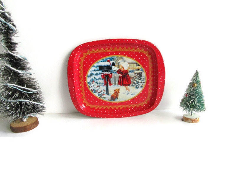 Vintage Swedish Christmas Tray Small Metal Tray Red Green | Etsy