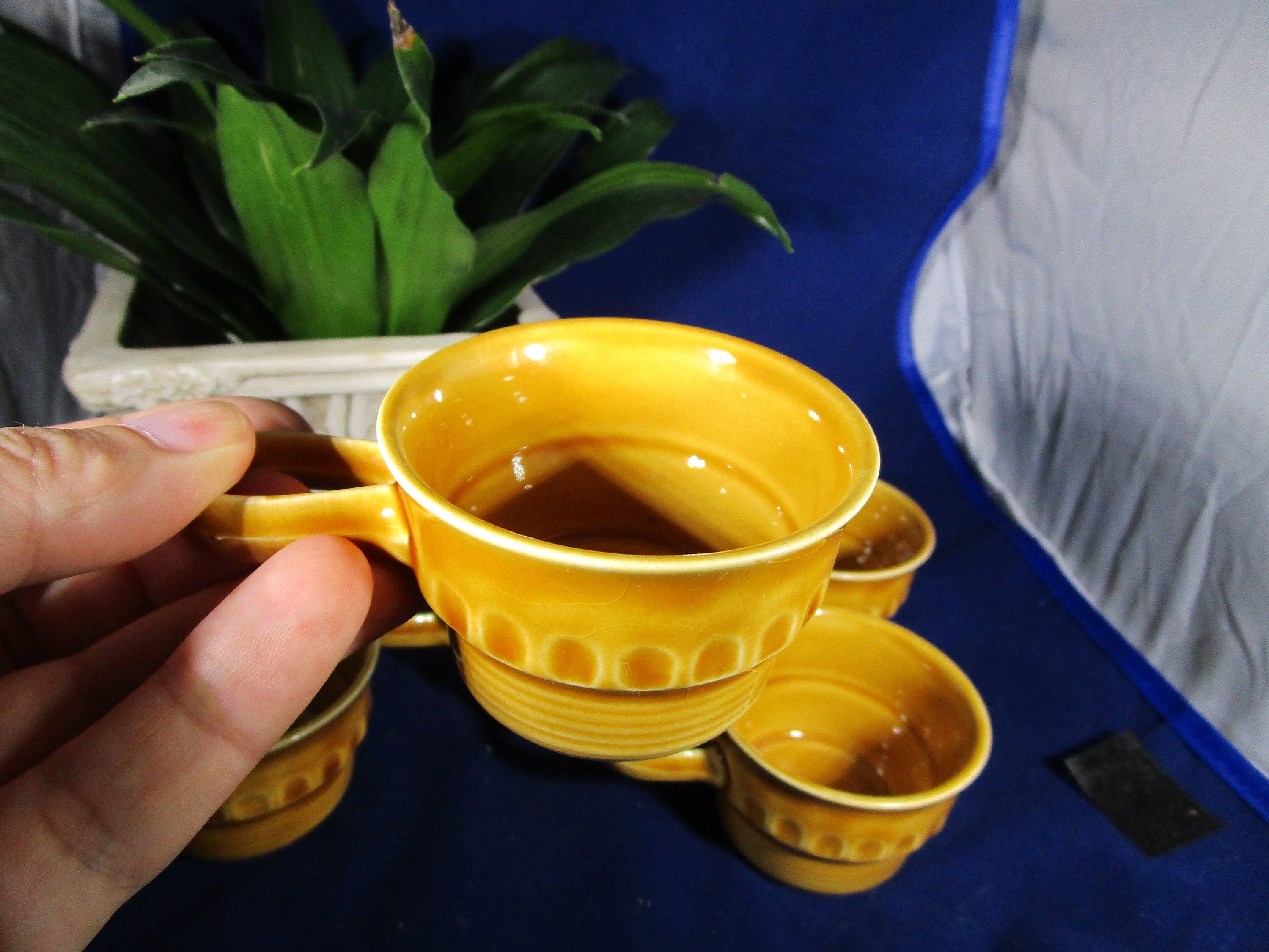 Ceramic Cups Set of Four Small Yellow Pottery Mugs Vintage - Etsy
