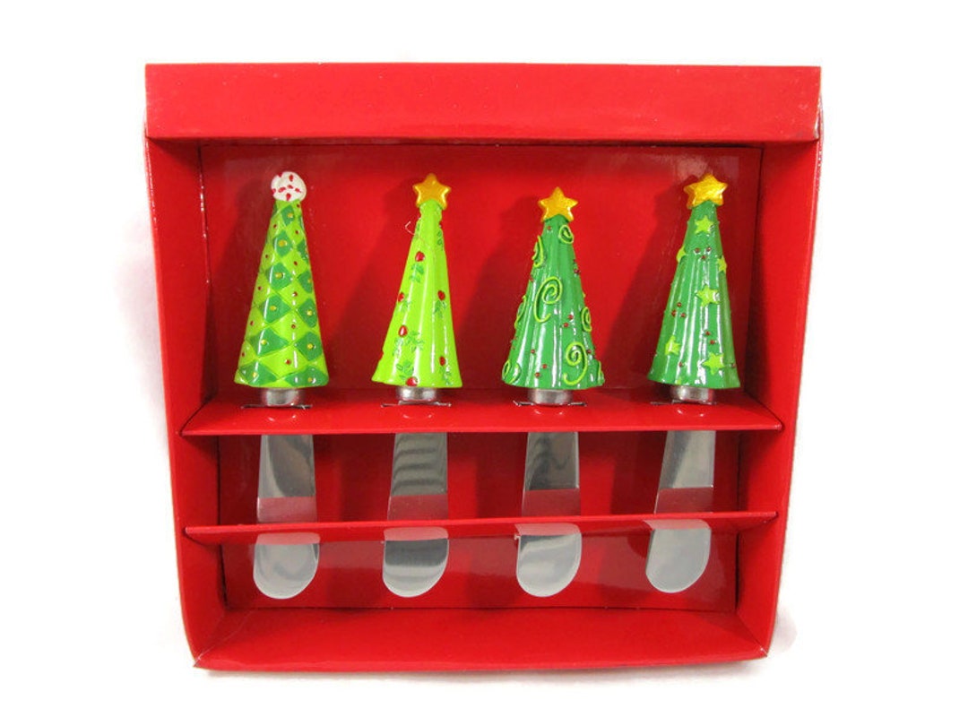 Set of 4 Christmas Spreading Butter Knives Christmas Tree Handle ...