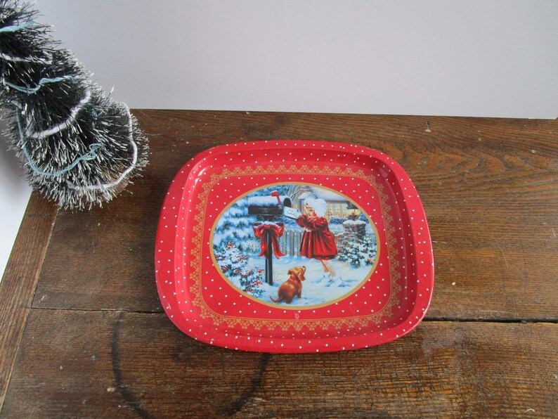 Vintage Swedish Christmas Tray Small Metal Tray Red Green | Etsy