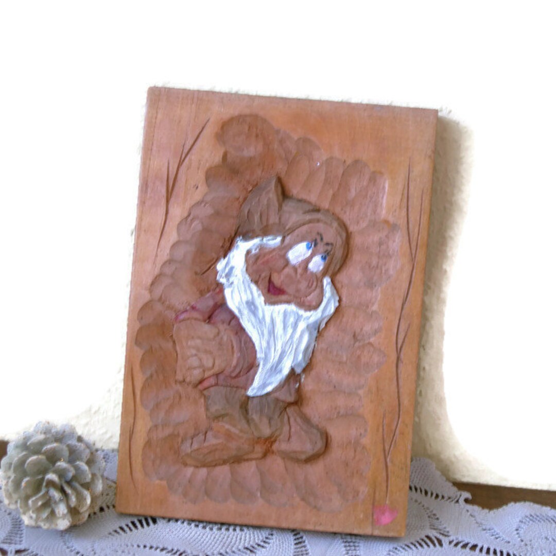 Leuke Vintage Kabouter Dwerg Foto Handgesneden Houten Gesigneerde ...