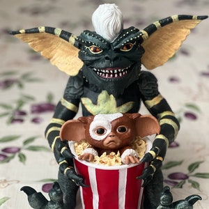 Hand-painted Gremlin Holding Gizmo in Popcorn Bucket Unique Collectible ...