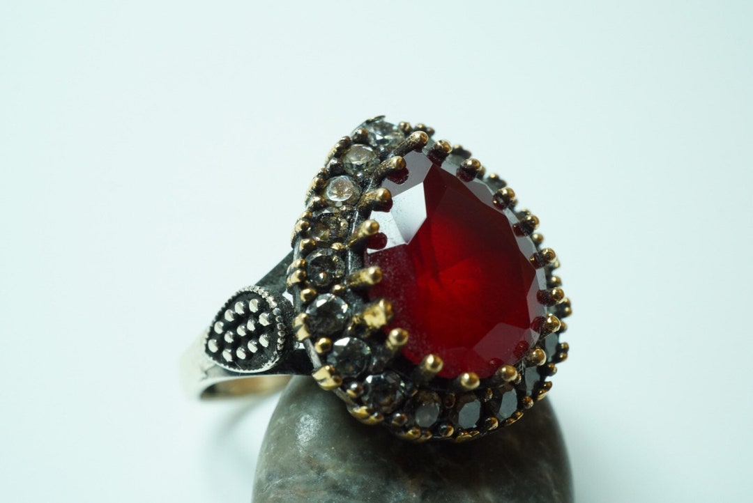 Ruby Hurrem Sultan Ring / Sterling Silver / Rhinestone / Handmade - Etsy