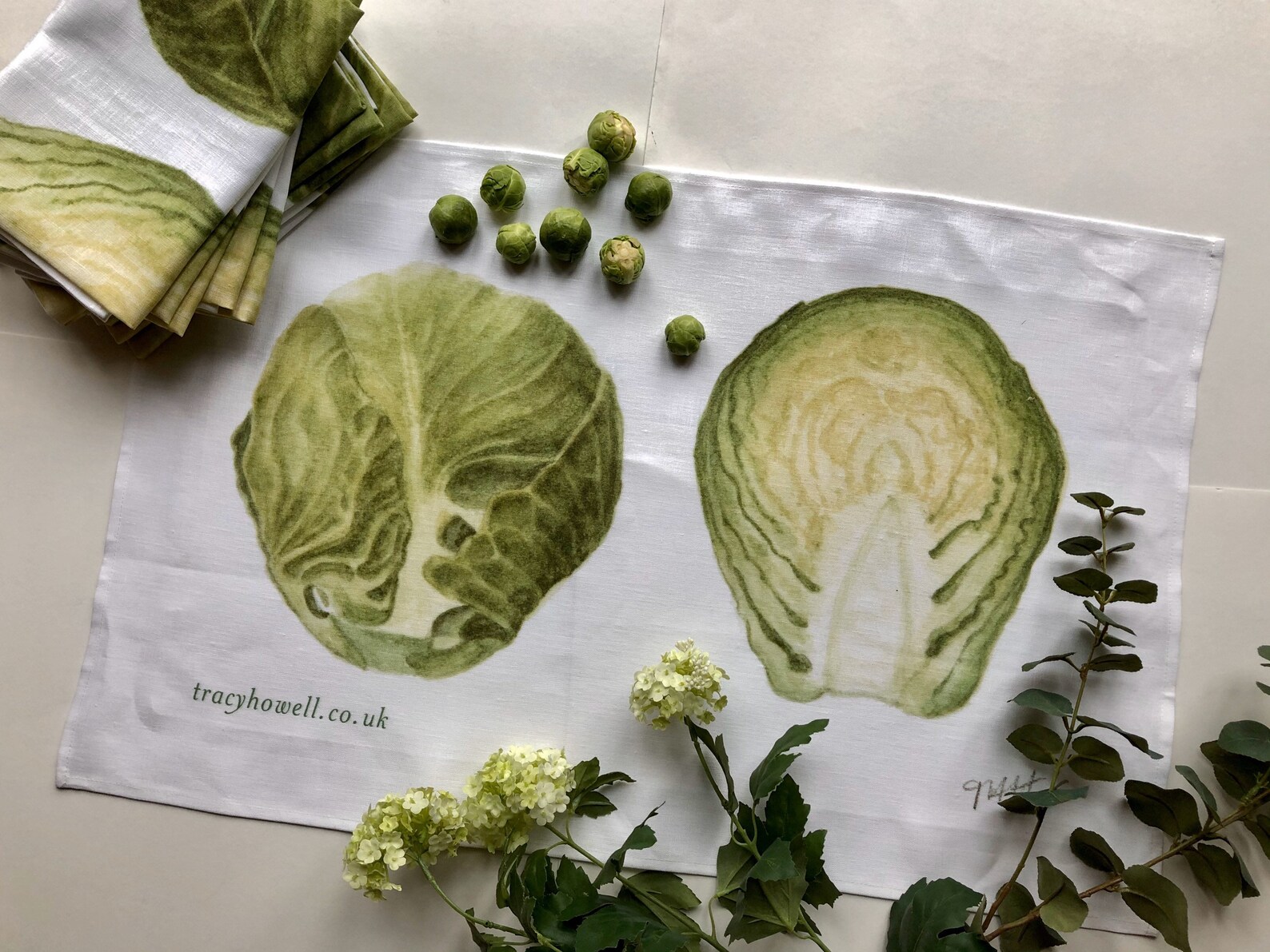 Beautiful Brussel Sprout Botanical Tea Towel. 100% Linen. Eat Your ...