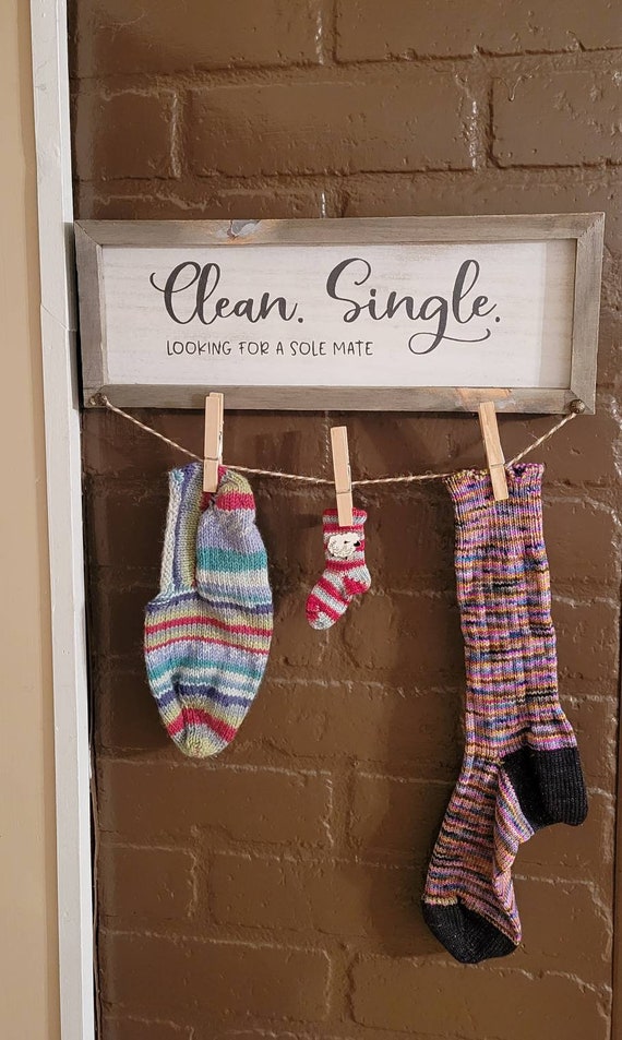 Clean Single Sock Sign Grey Lost Socks Wall Hanger | Blossoms Boutique