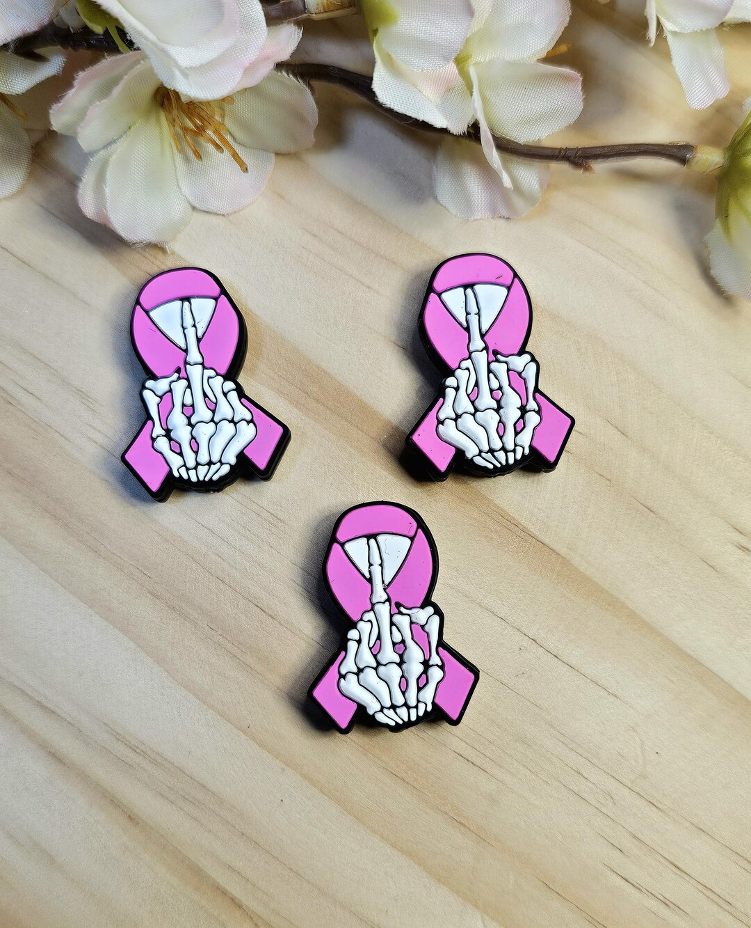 F...... Cancer Ribbon With Skeleton Hand Silicone Focal Bead/key Chains ...