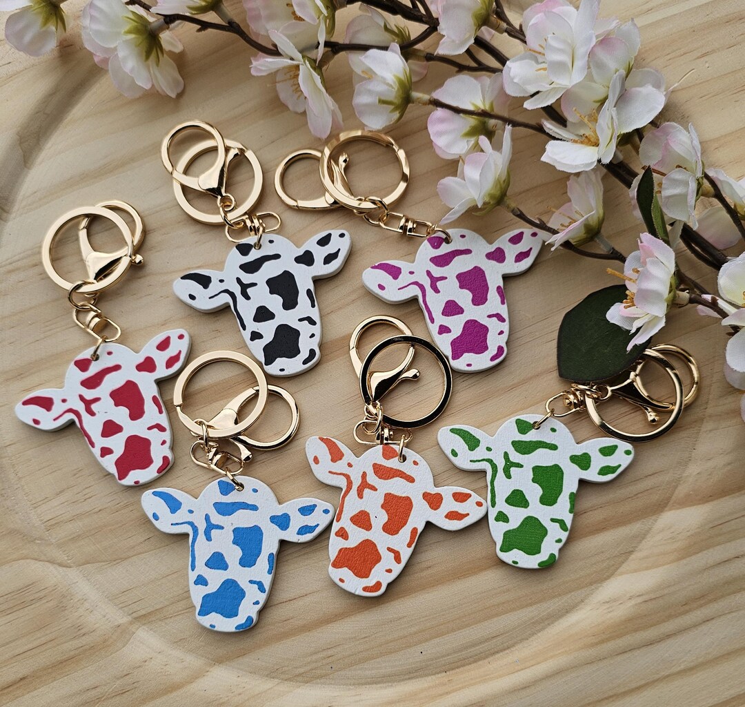 Wooden Cow Head Key Chains With Cow Print - Etsy