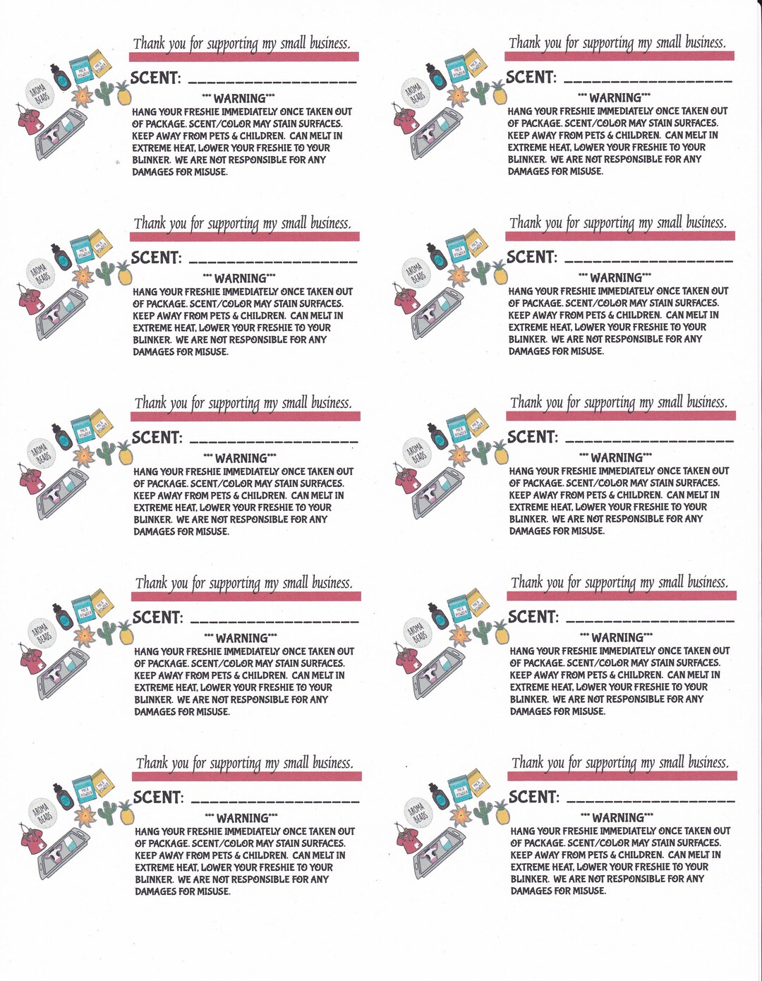 Warning Scent Labels for Car Freshies - Etsy