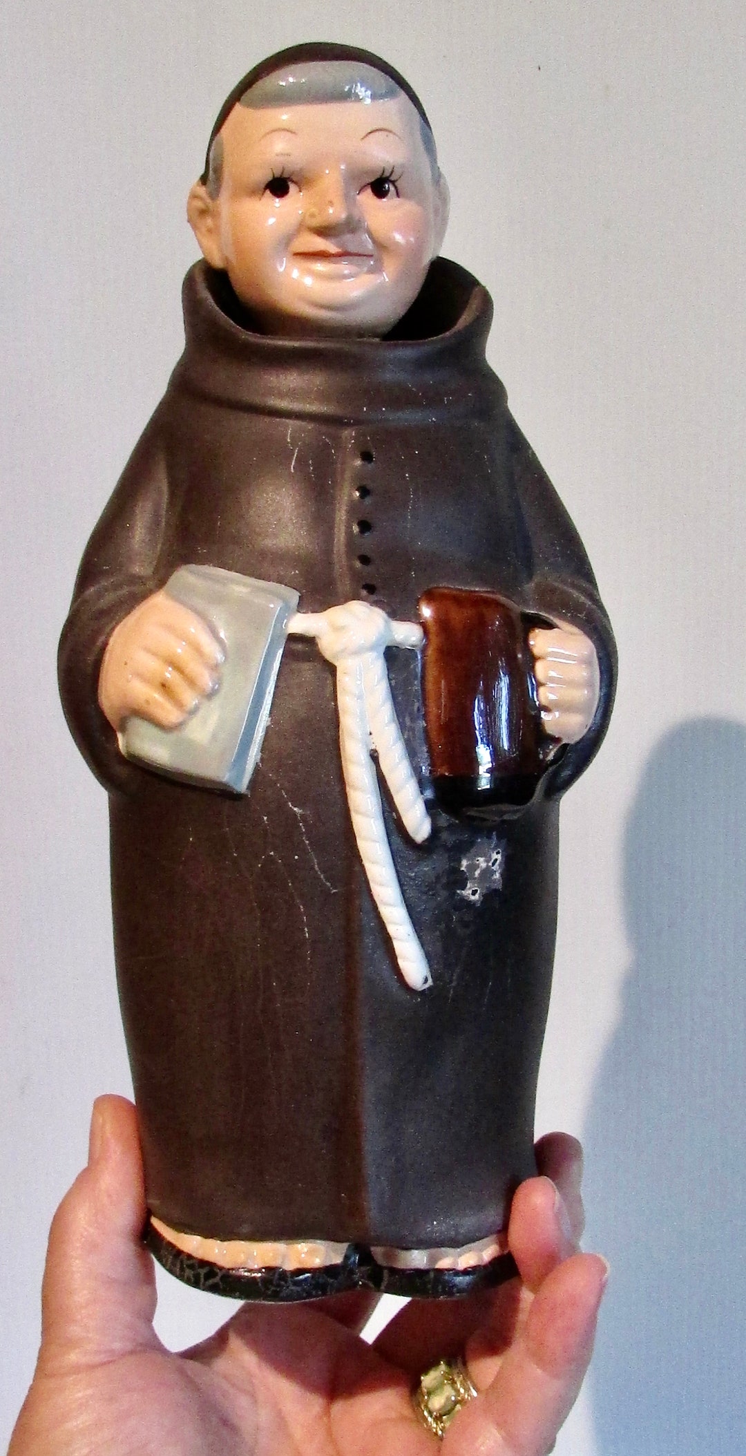 Vtg ESD JAPAN Ceramic Monk Liquor Bottle Hold a Book and a Buck/cute ...