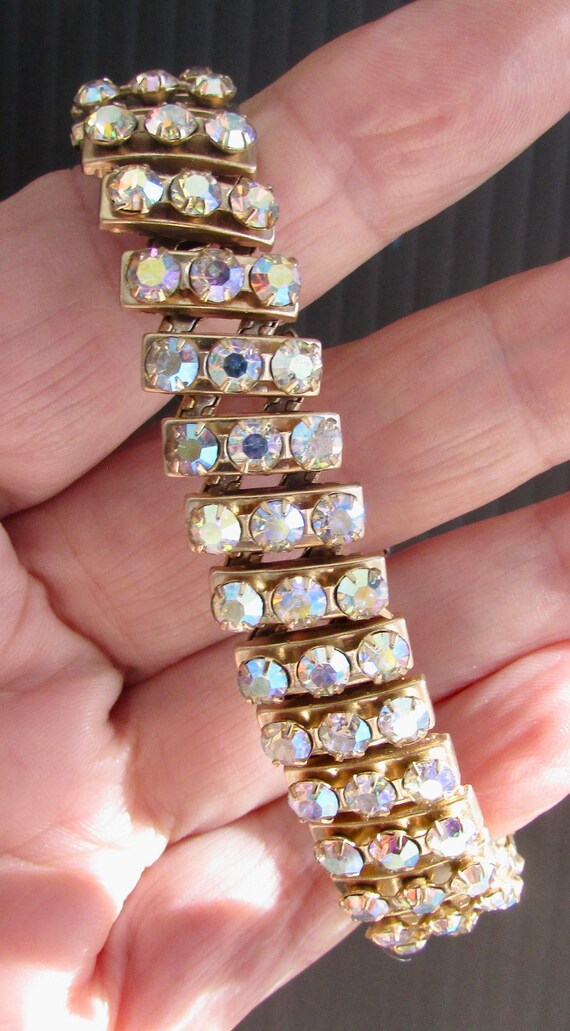 Vintage beautiful 3 rows aurore boreal rhinestones st… - Gem