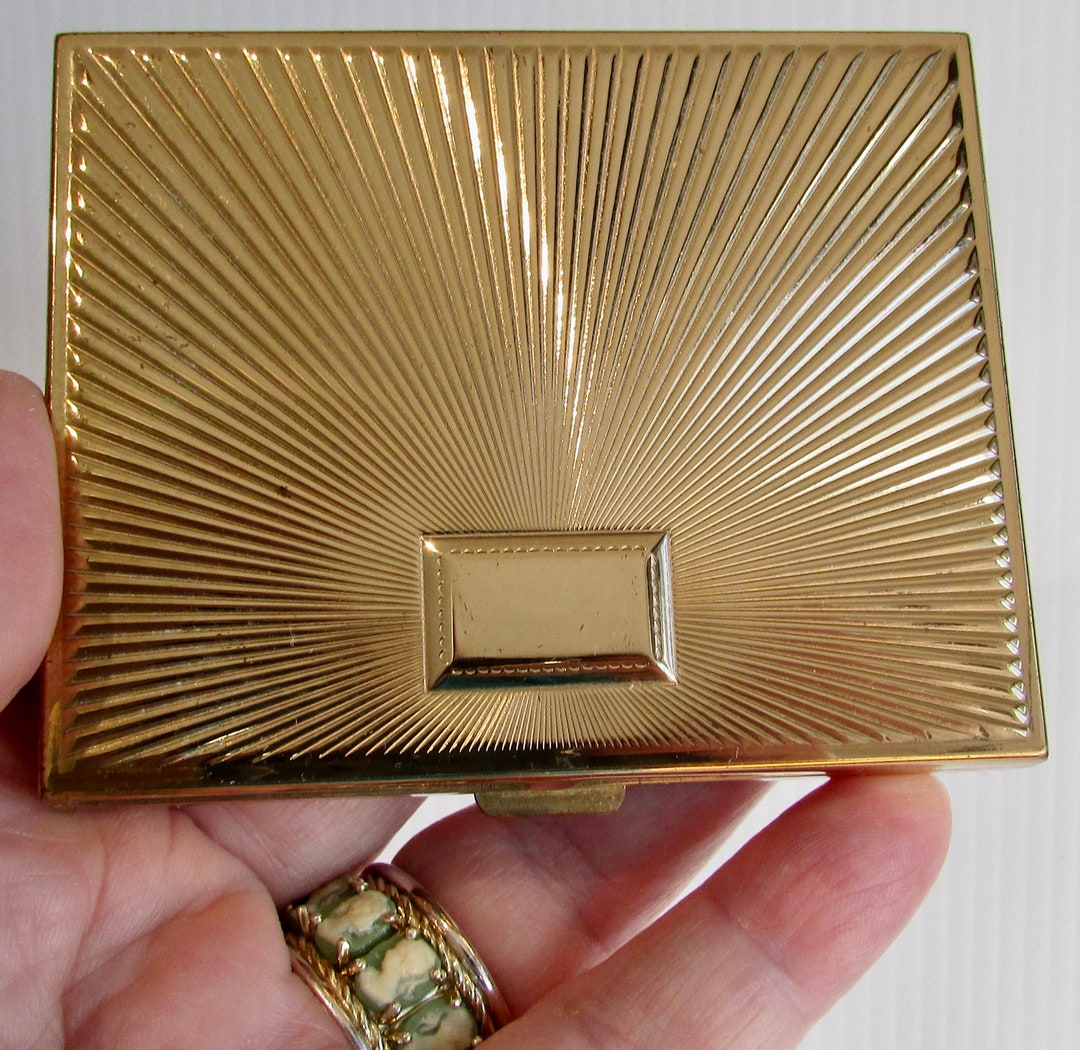 Vtg Beautiful Gold Plated Rectangular REVLON Powder Compact/mirror ...