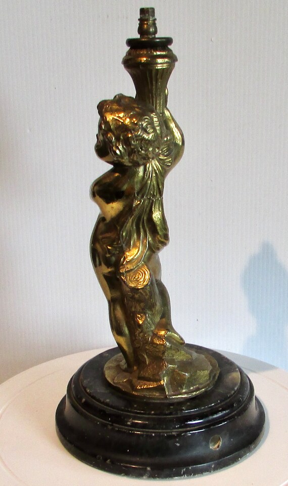 Antique gold plated cast metal lamp base on marble/ … - Gem