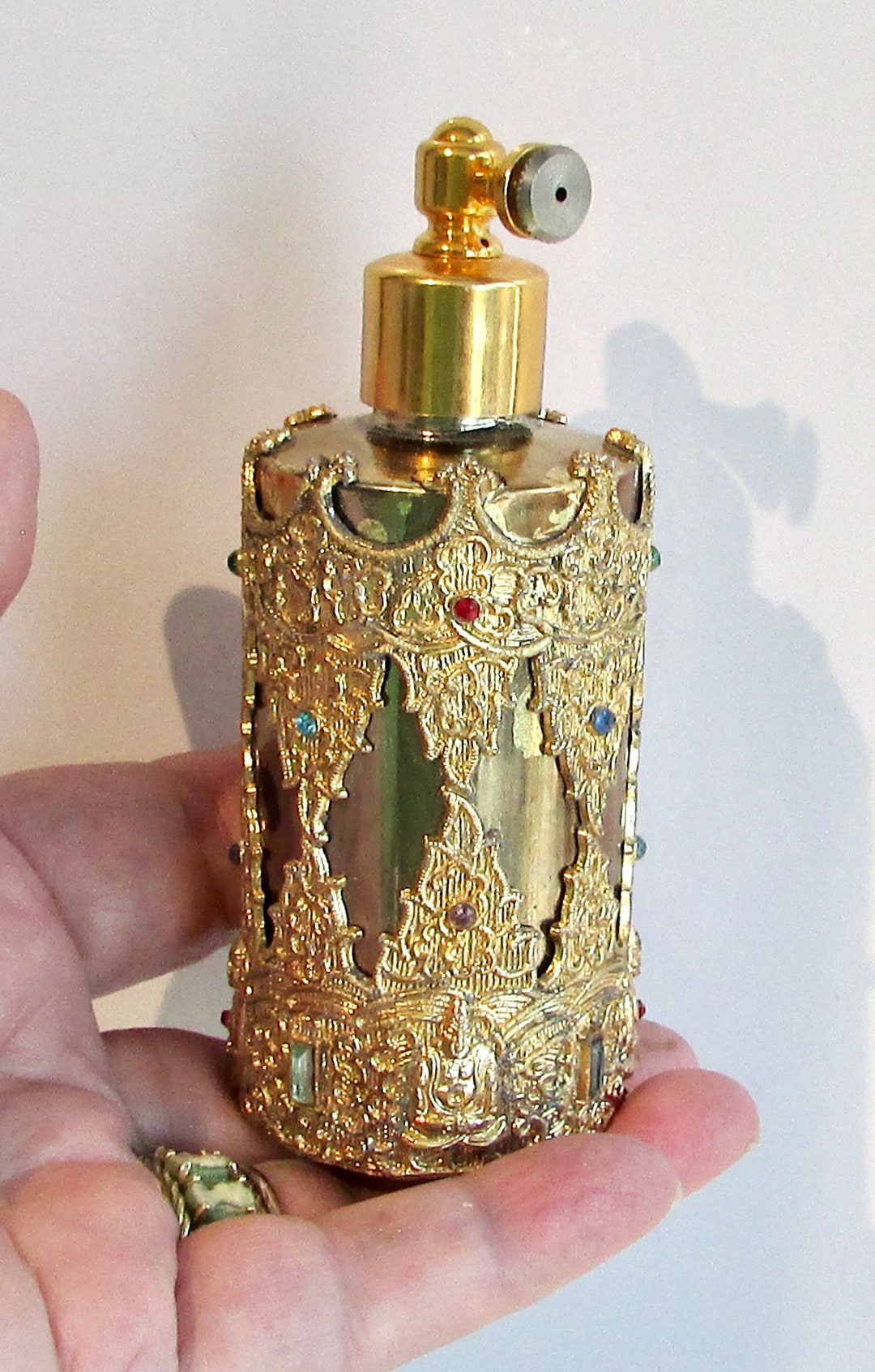 Vtg Atomiser Perfume Bottle Sitting in Metal Base no Squeeze Bulb ...