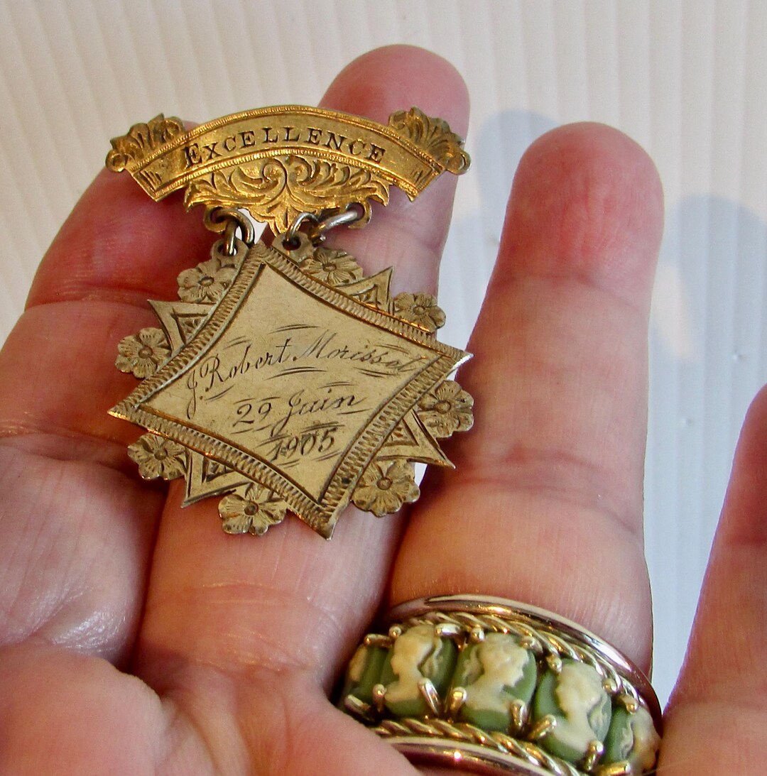 Antique Medallion EXCELLENCE Sterling Medal Brooch 1905/antique Brooch ...