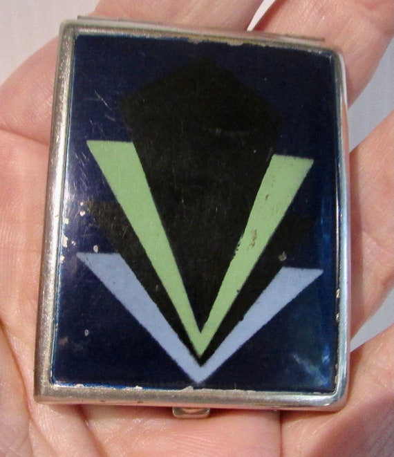 Beautiful blue art deco small powder compact with mir… - Gem