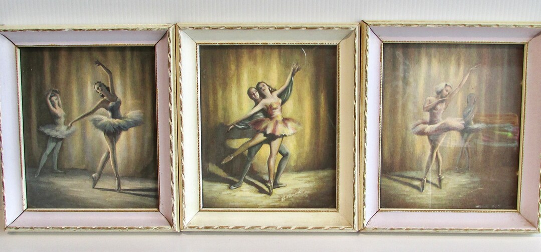 Antique Group of 3 Ballet Dancers Picture Frame Under Glass / Pretty ...