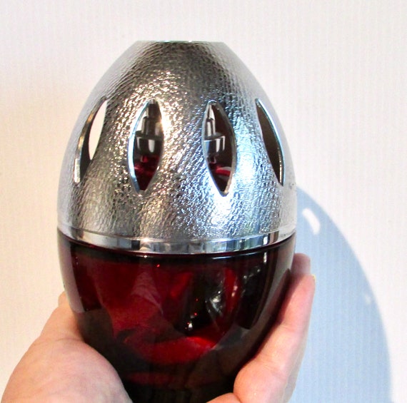 Vtg rare ruby red glass Berger diffuser lamp /silver … - Gem
