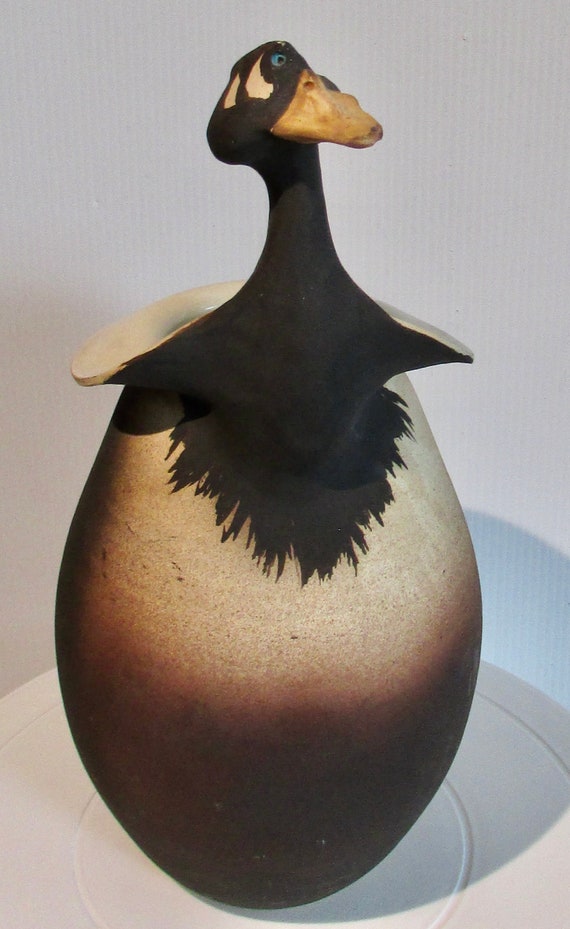 Vtg beautiful duck vase pottery planter signed by DIA… - Gem